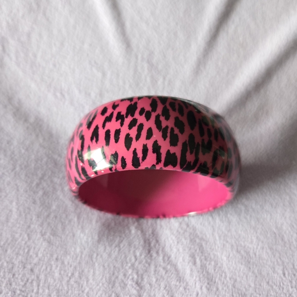 Jewelry | Pink And Black Leopard Print Bangle Bracelet | Poshmark